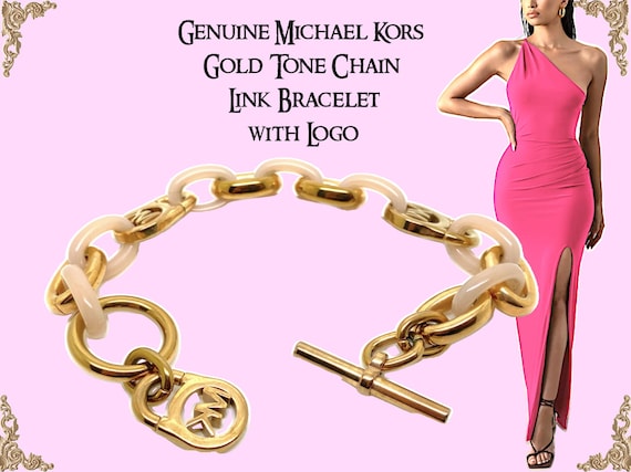 Genuine Michael Kors Gold Tone Chain Link Bracelet With Logo Tag Etsy Canada