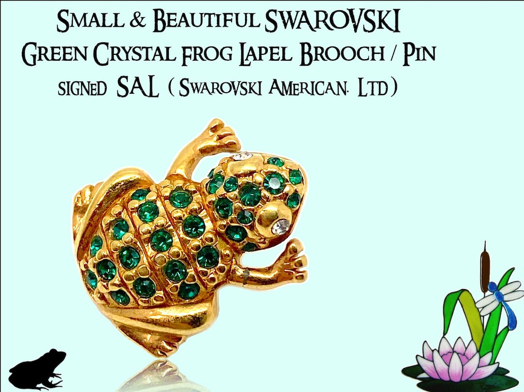 SWAROVSKI Green Crystal Frog Lapel Brooch / Pin Signed SAL ( Swarovski ...