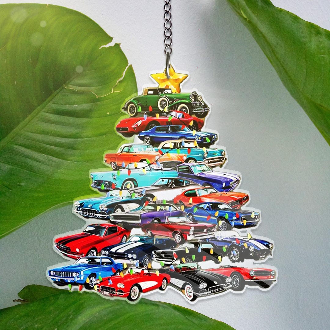 Classic Car Christmas Tree Acrylic Hanging Decor Retro Muscle Car ...