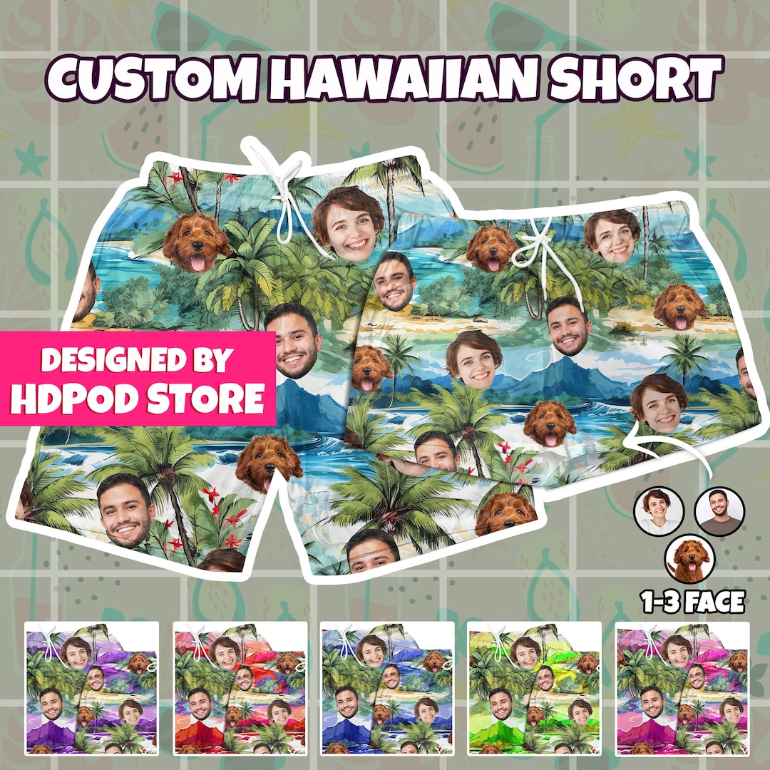 Beach Tropical Leaves Custom Hawaiian Shorts, Custom Swim Trunks ...
