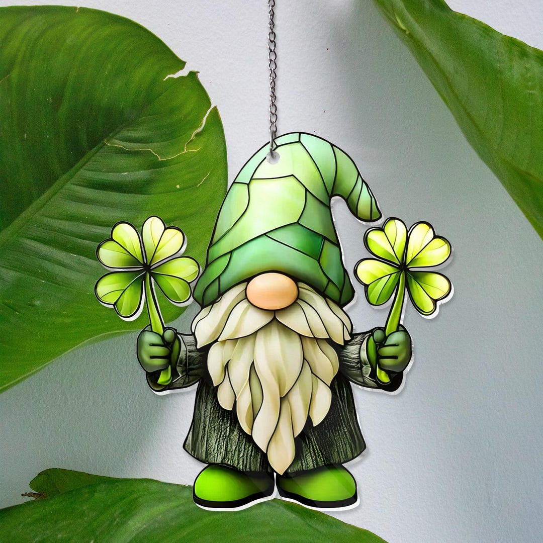 Irish Gnome ACRYLIC Window Hanging Decor, Shamrock Gnome Hangings ...