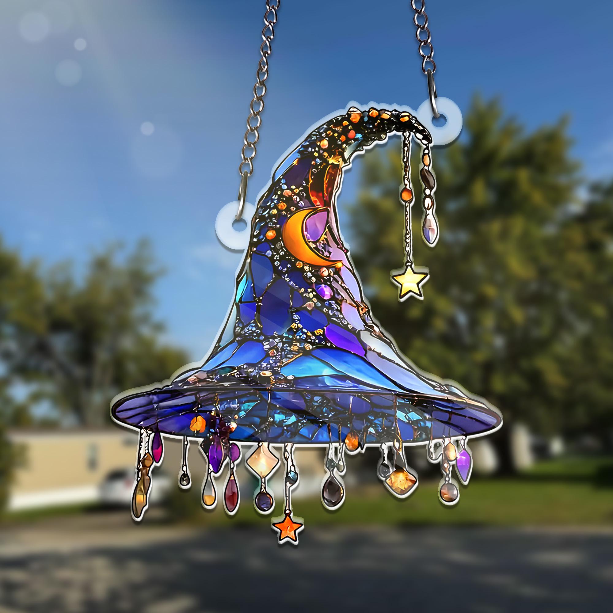 Witch Hat Acrylic Window Hanging Decor Hanging With Moon & Star Charms ...