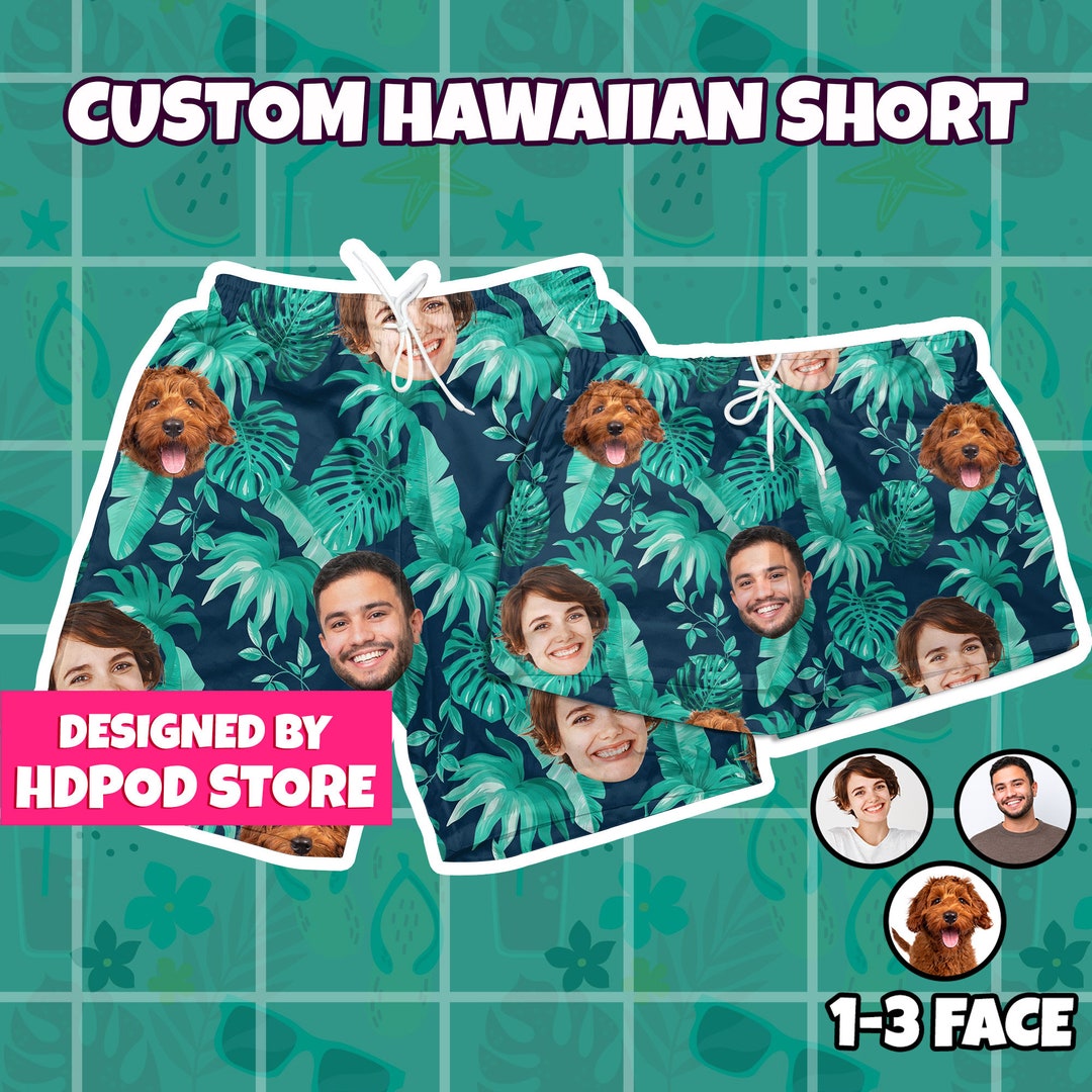 Leaves Custom Face Shorts, Custom Swim Trunks, Custom Beach Shorts ...