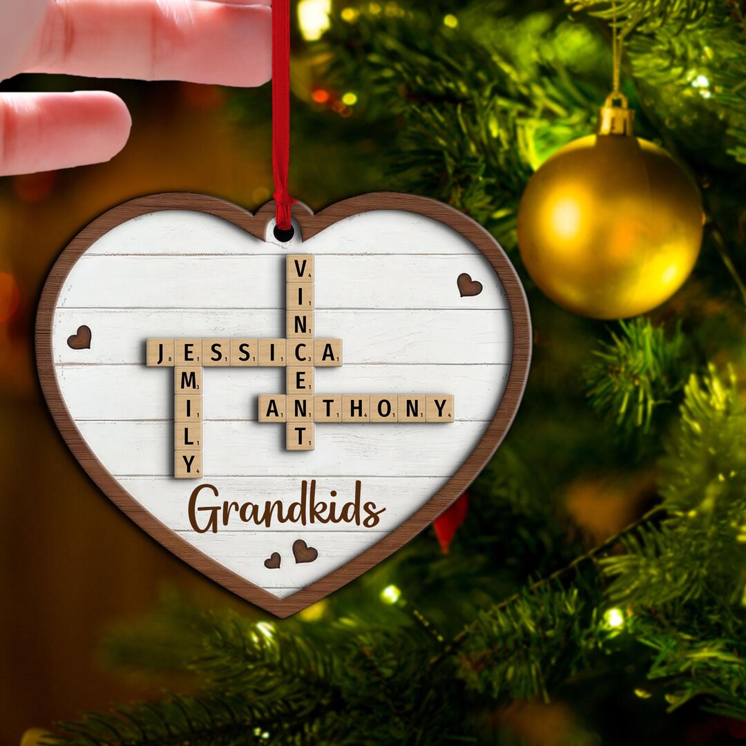 Personalized Grandkids Christmas 2 Layers Ornament, Family Crossword ...