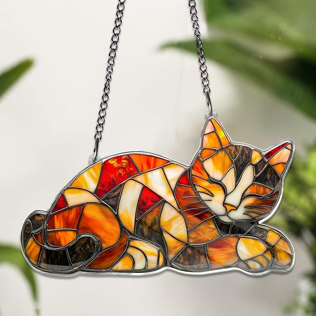 Lazy Orange Cat ACRYLIC Window Hanging Decor Ornament, Cat Window Decor ...