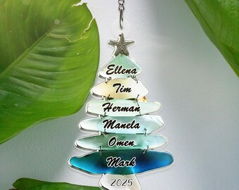 Personalized Sea Glass Family Tree 2D Flat Ornament, Custom Big Family ...