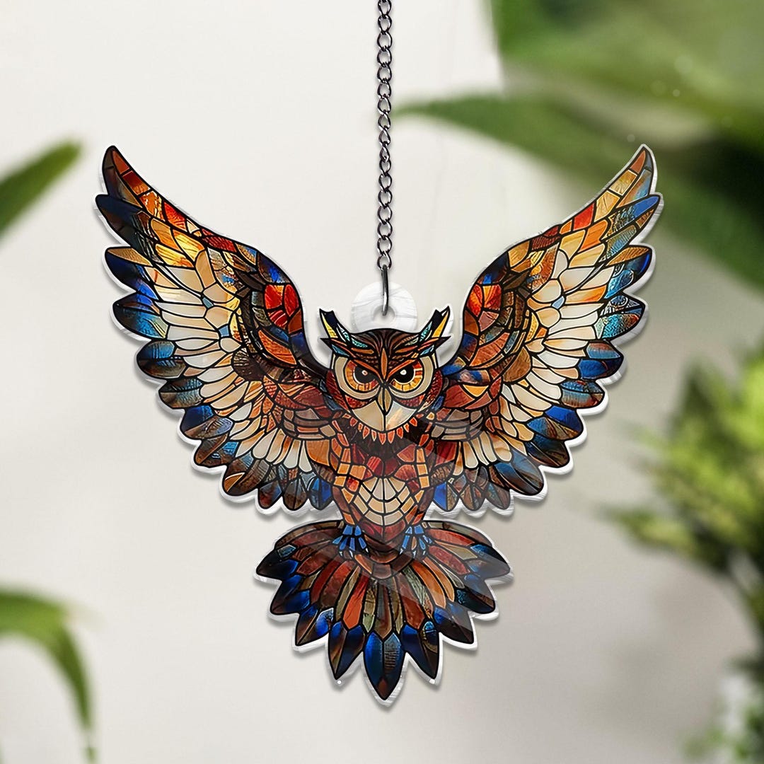 Owl ACRYLIC Window Hanging Suncatcher, Flying Owl Window Hanging, Owl ...