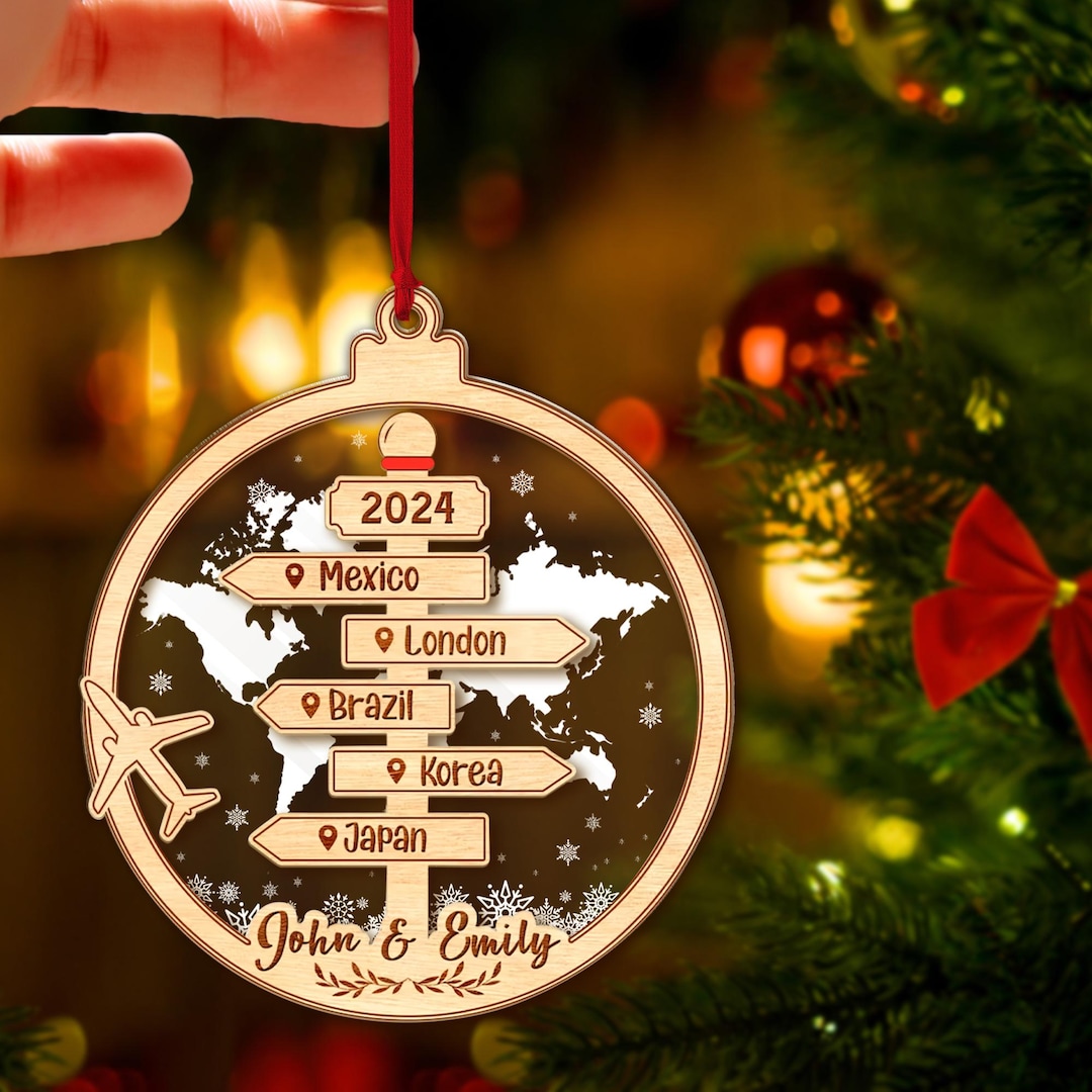 Personalized Travel Adventure Ornament, Custom Traveling Destination ...
