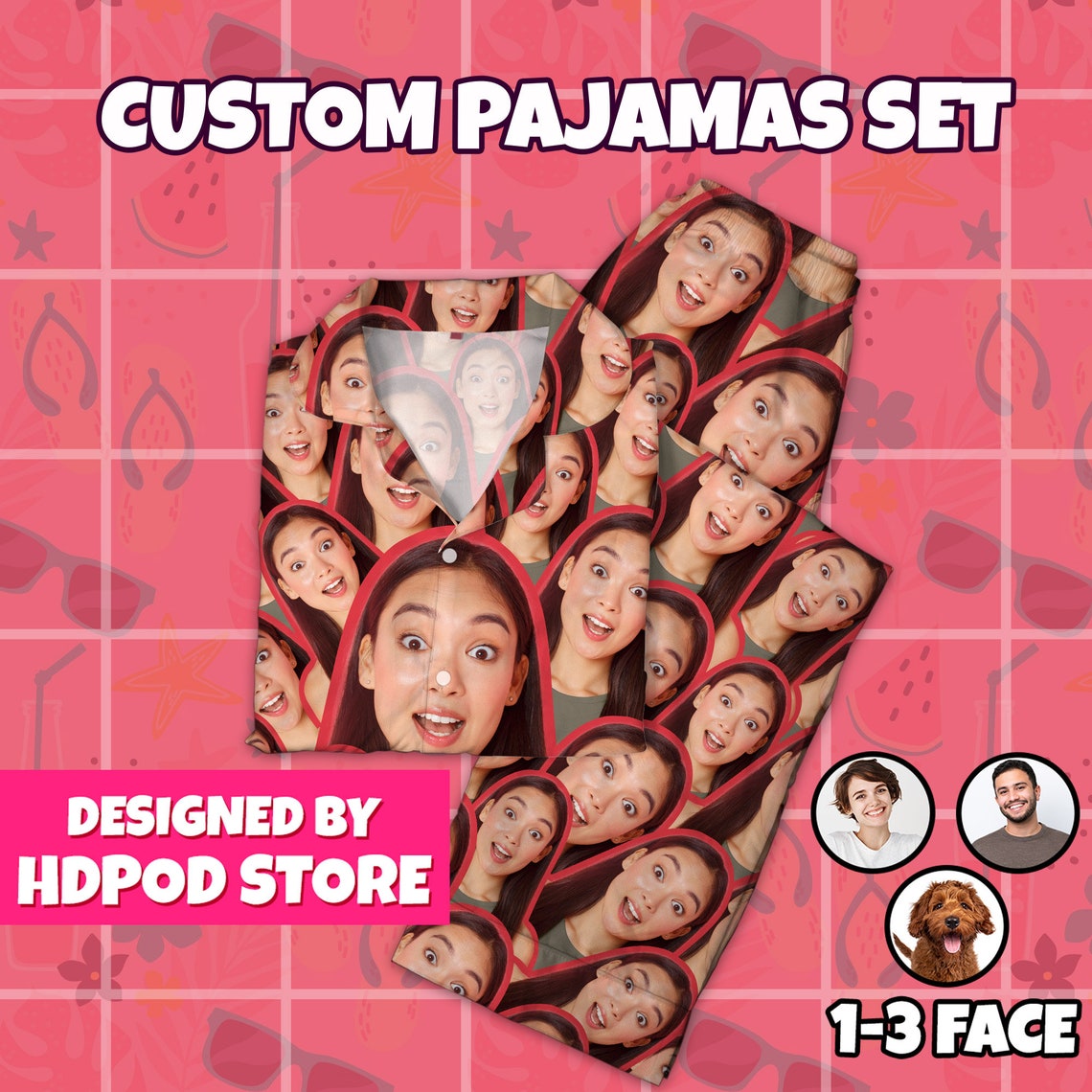 Personalized Photo Pajama Set for Women, Custom Face Loungewear ...