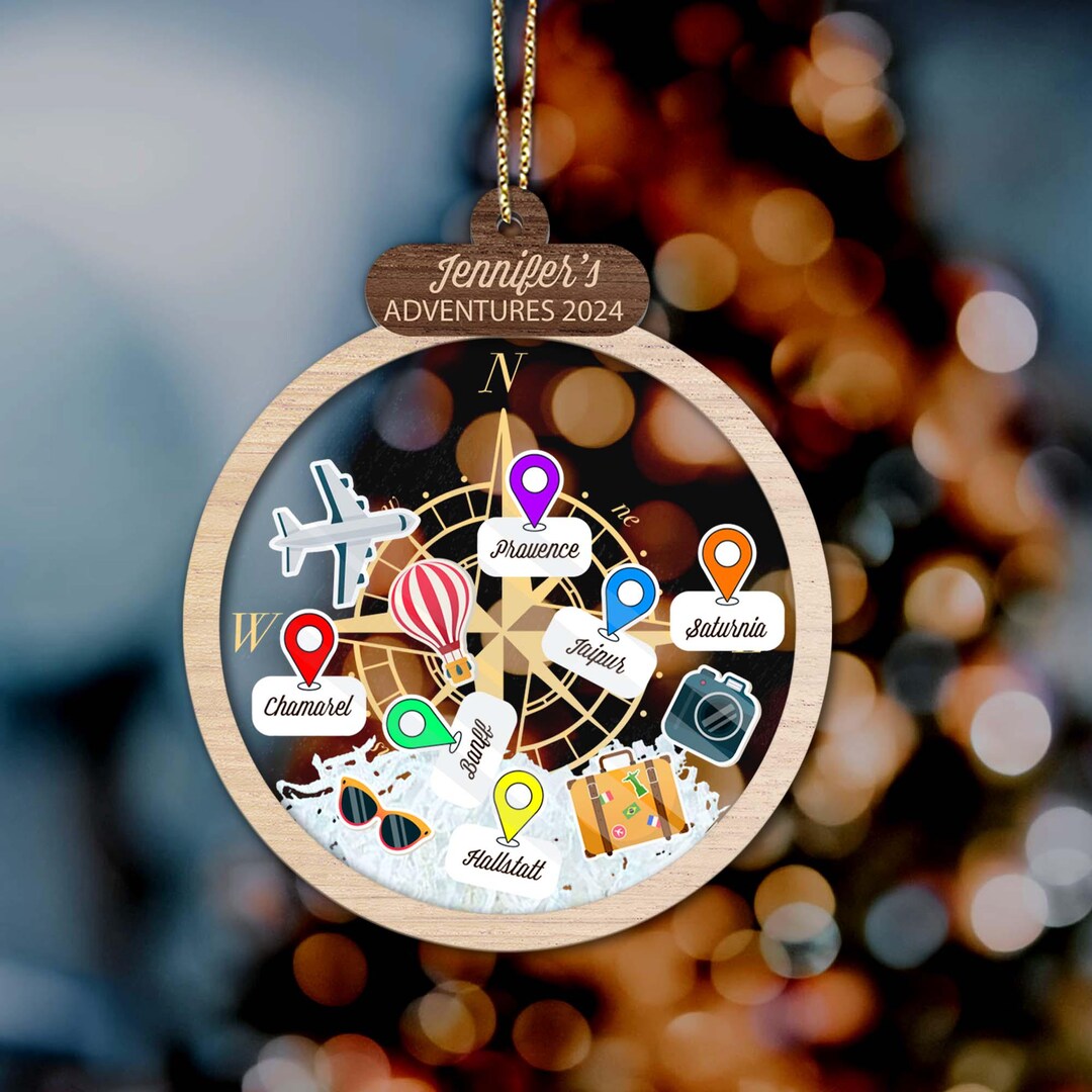 Personalized Travel Adventure Ornament, Custom Traveling Destination ...
