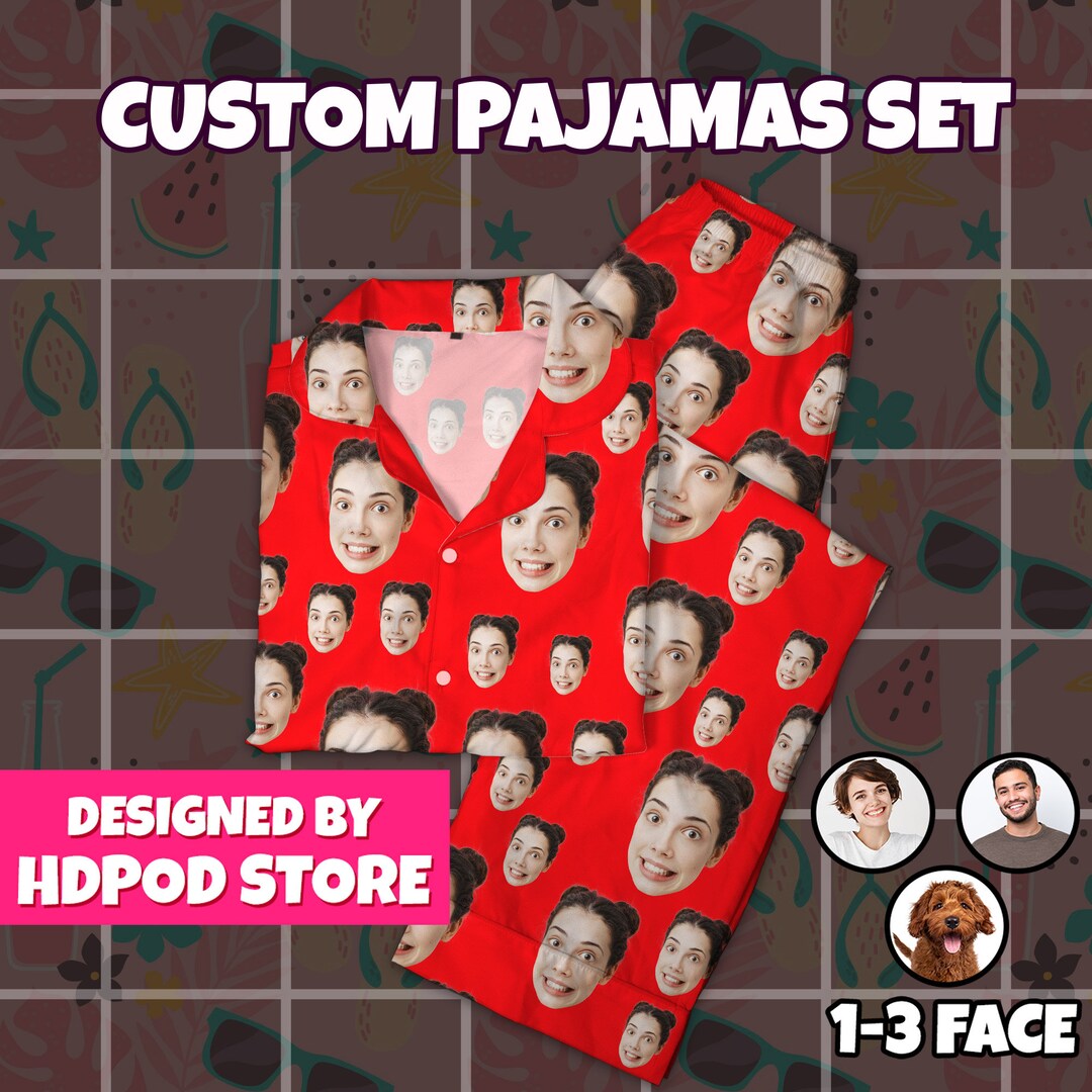 Custom Face Matching Pajamas Summer, Custom Photo Pajamas, Custom Pet ...