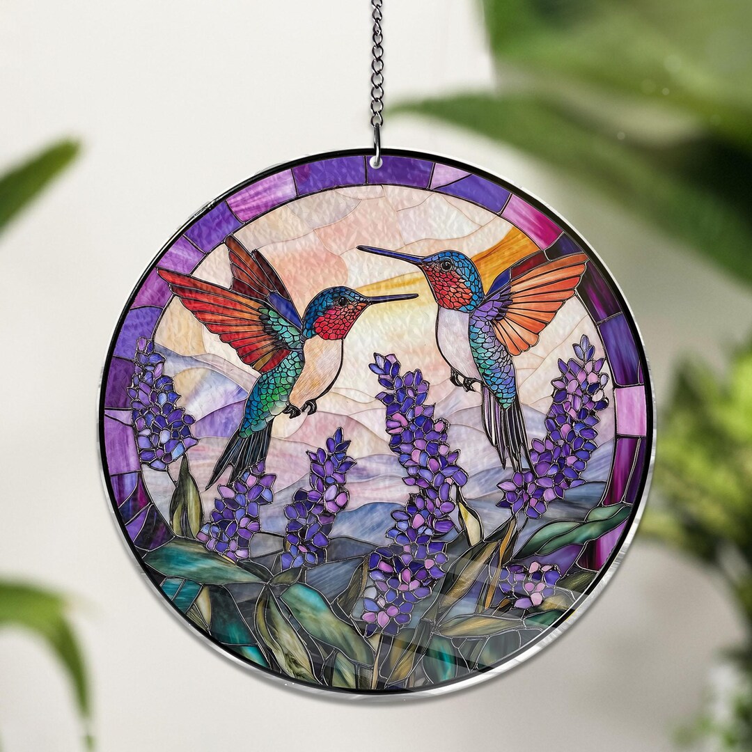 Hummingbirds and Lavender Flowers ACRYLIC Window Hanging Decor, Decor ...
