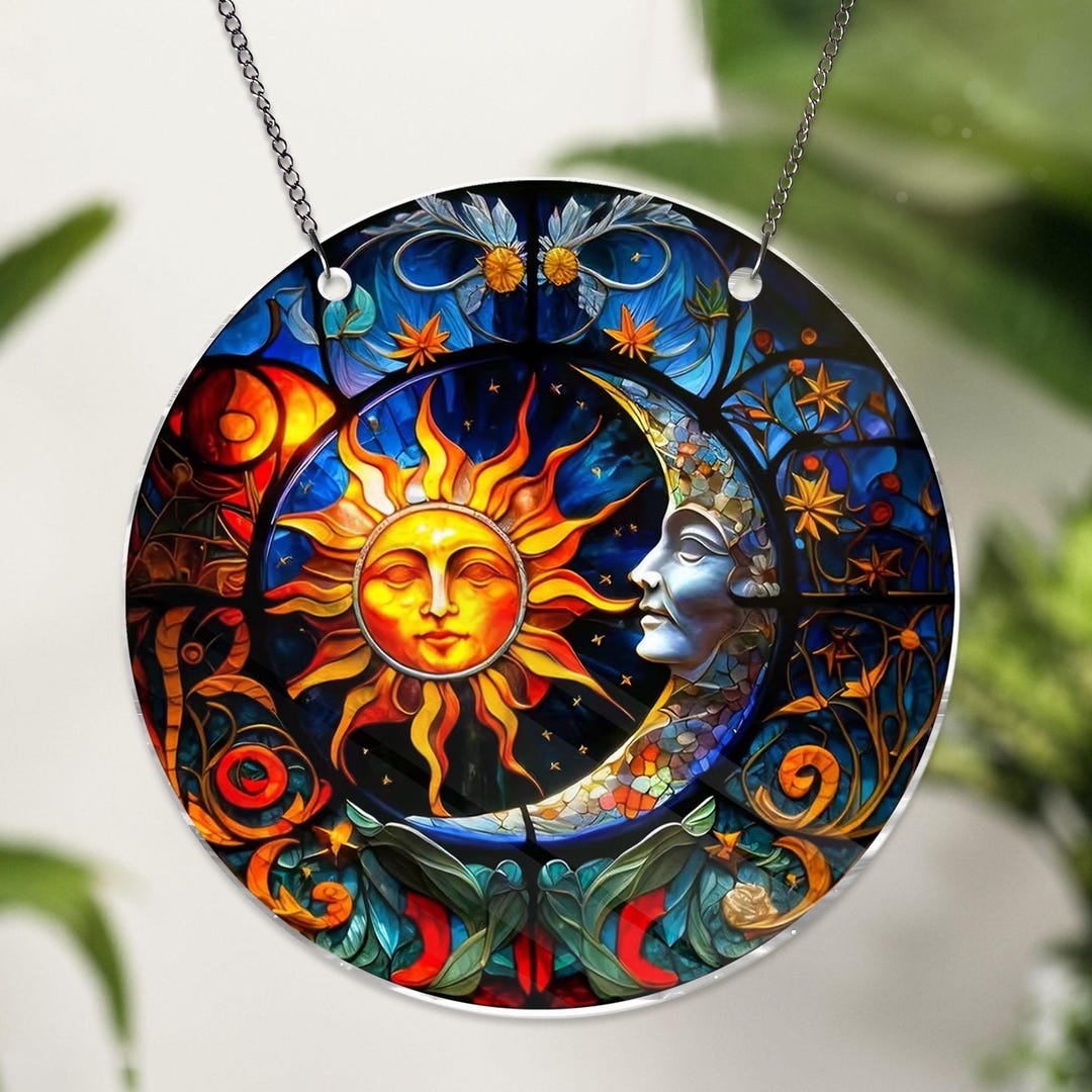 Sun & Moon Suncatcher ACRYLIC Window Hanging, Sun and Moon With Faces ...