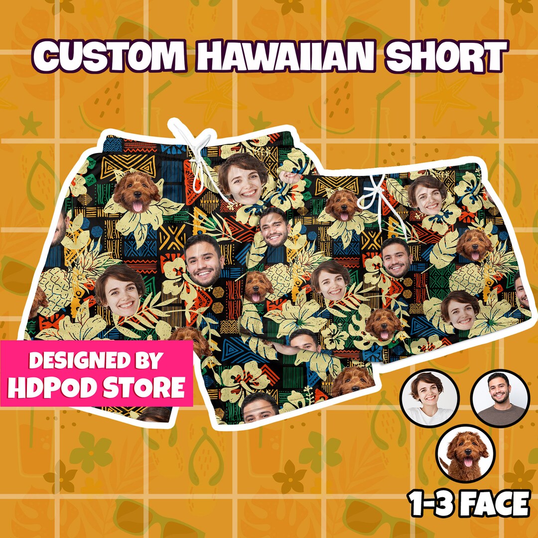 Custom Vintage Hawaiian Shorts With Face Men Women, Personalized Shorts ...