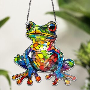 Colorful Frog ACRYLIC Window Hanging Decor, Cute Frog Stained Glass ...
