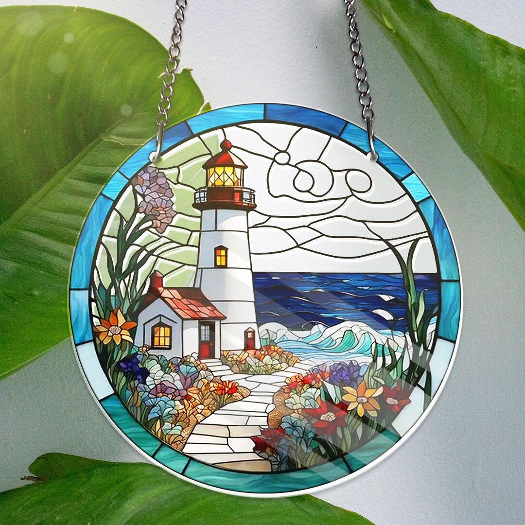 ACRYLIC Charming Lighthouse Window Hanging, Navigation Themed Decor ...