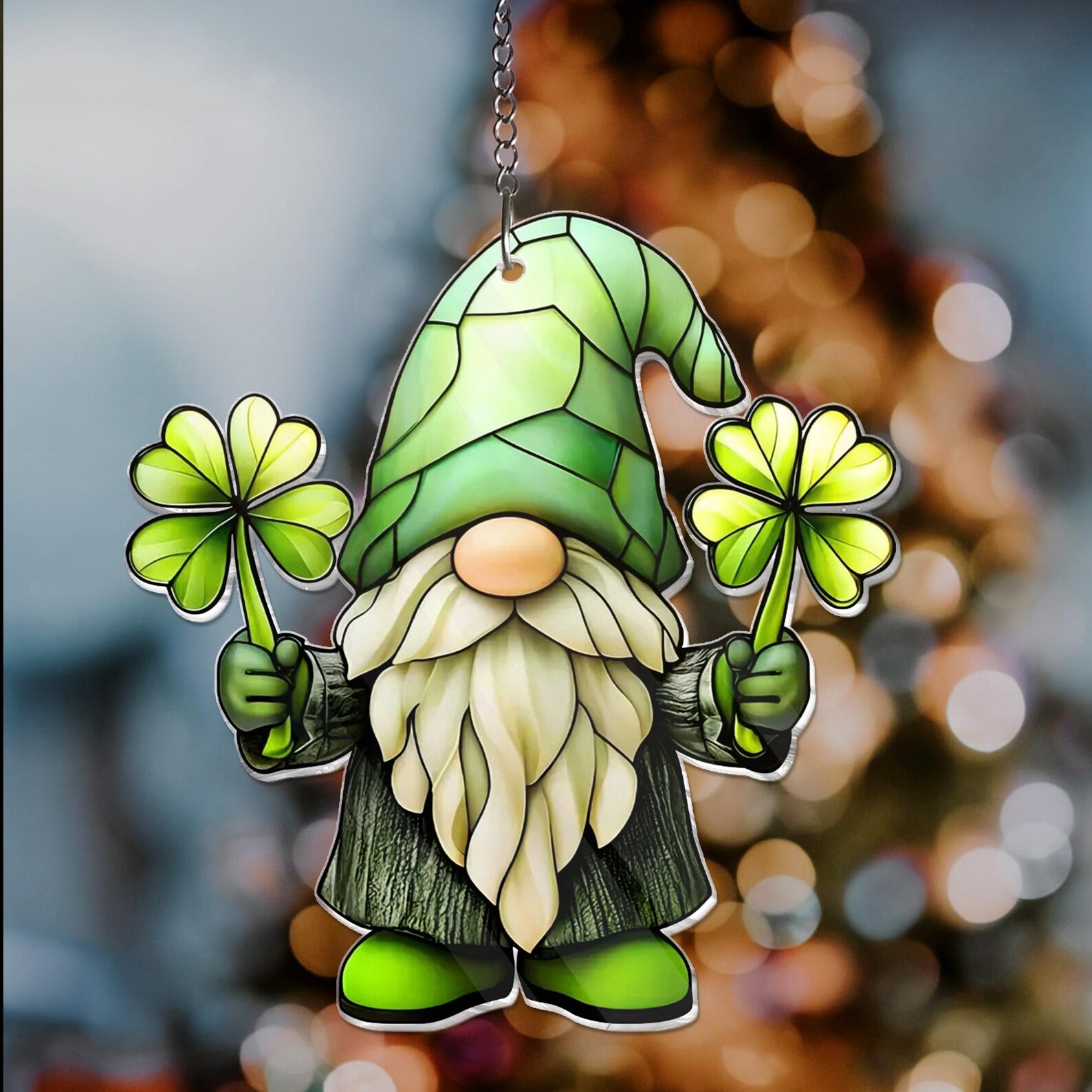 Irish Gnome ACRYLIC Window Hanging Decor, Shamrock Gnome Hangings ...