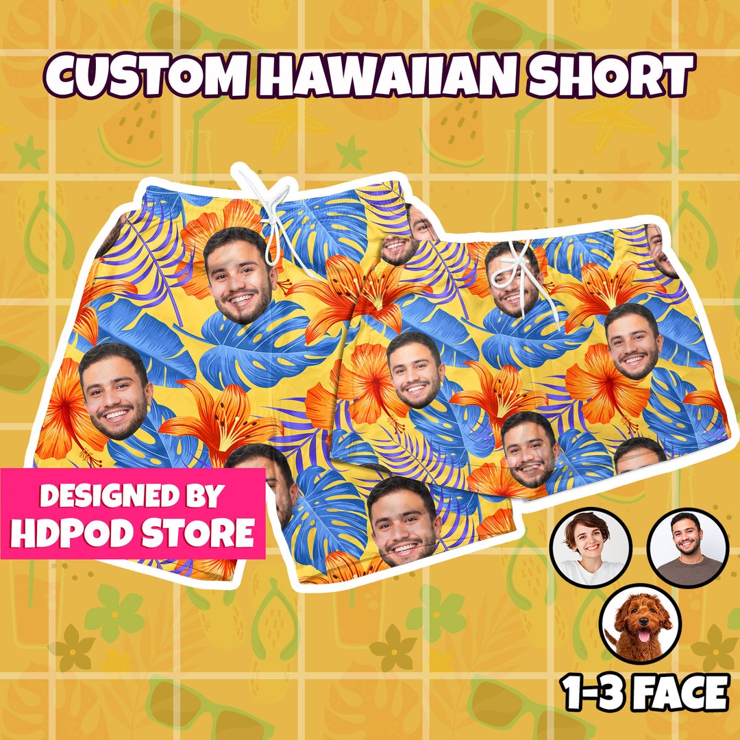 Custom Face Hawaiian Beach Shorts, Custom Swim Trunks, Custom Pet ...