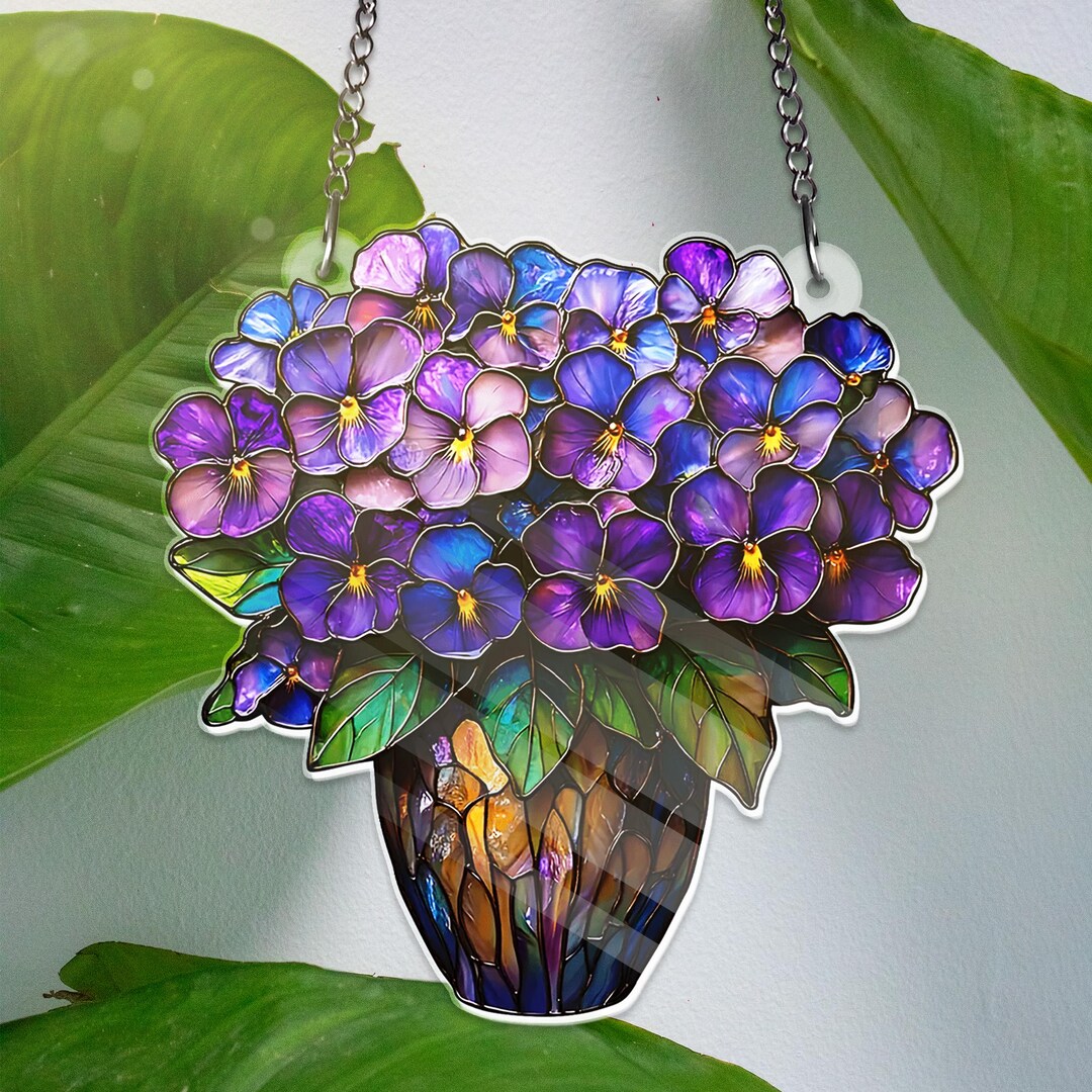 Purple Flower ACRYLIC Window Hanging Decor Vase Acrylic Window Art ...