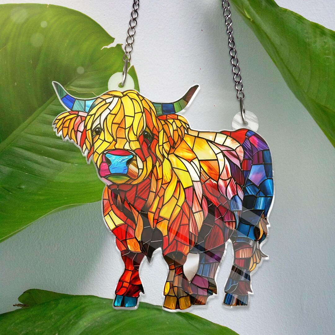 Cute Highland Cow Window Hanging, Highland Cow Acrylic Window Hanging ...