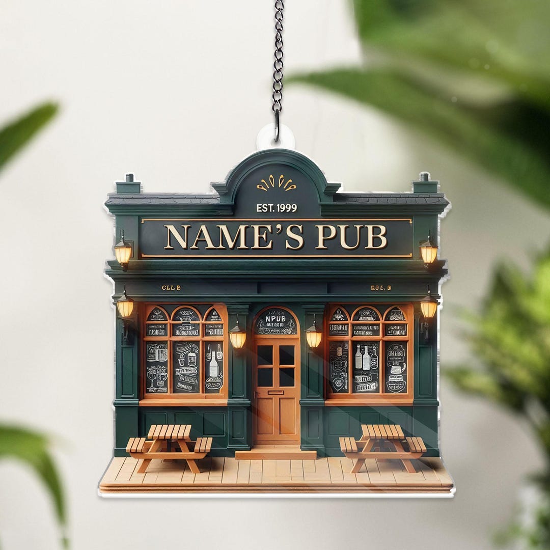 Personalized Pub Ornament ACRYLIC Window Hanging, Christmas Tree Decor ...