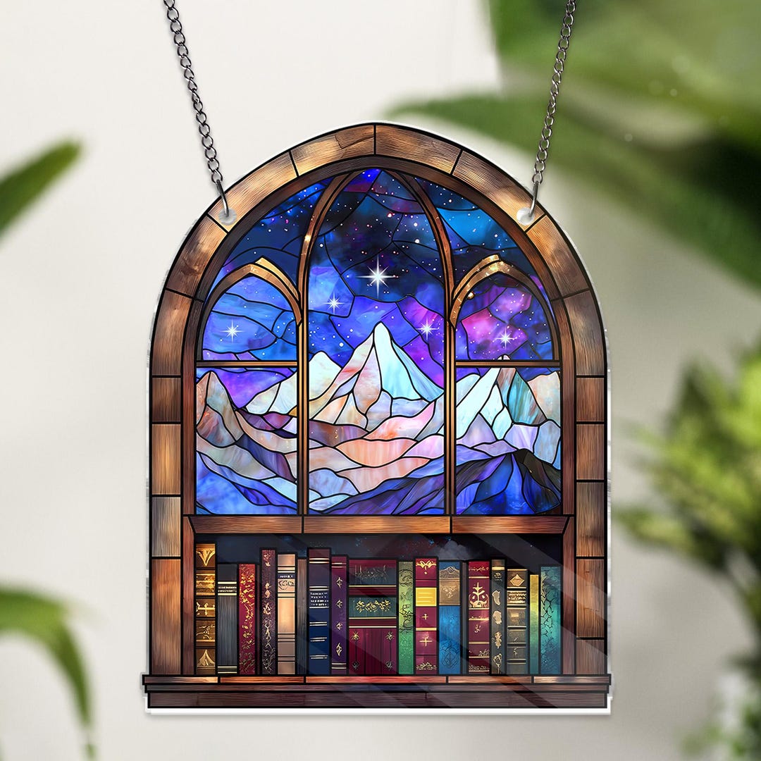 Library Bookshelf ACRYLIC Library Window Hanging NOT Glass Book Lover ...