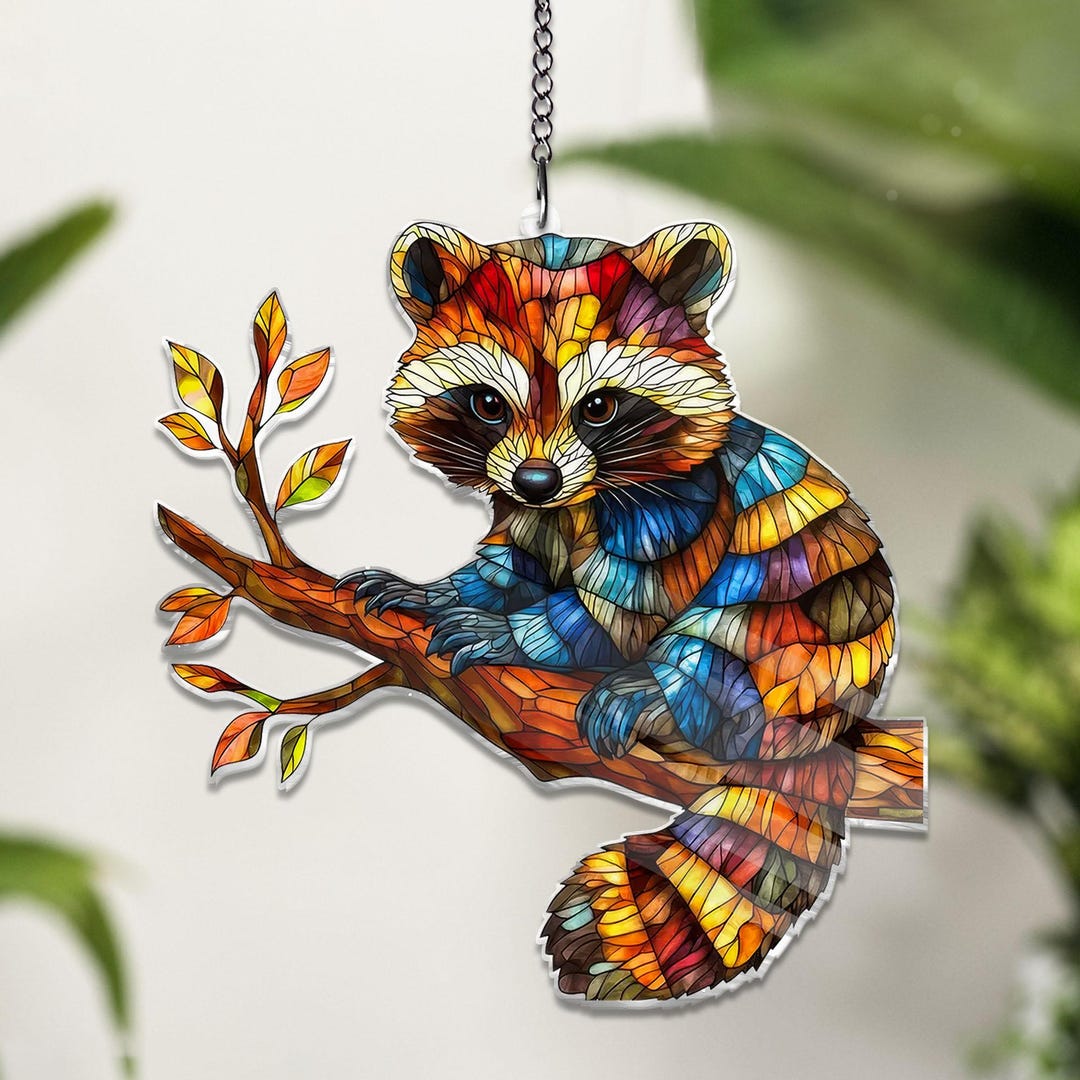 ACRYLIC Raccoon Suncatcher Window Hanging Decor, Raccoon Ornament ...