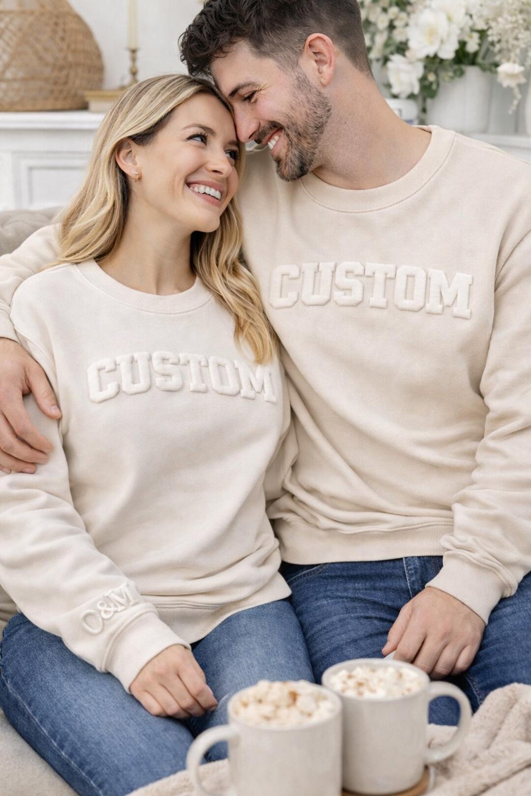 Custom Puff Print Matching Couple Sweatshirts Personalized With Names ...
