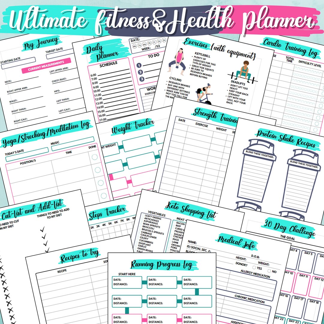 Printable Fitness Planner L Mood, Water Intake, Weight Loss, Calorie, Steps Tracker L Meal ...