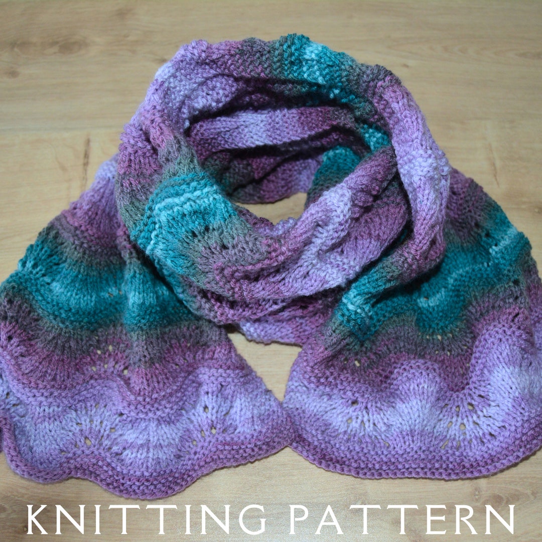 Scarf Knitting Pattern the Rolling Waves Scarf Instant PDF Download for ...