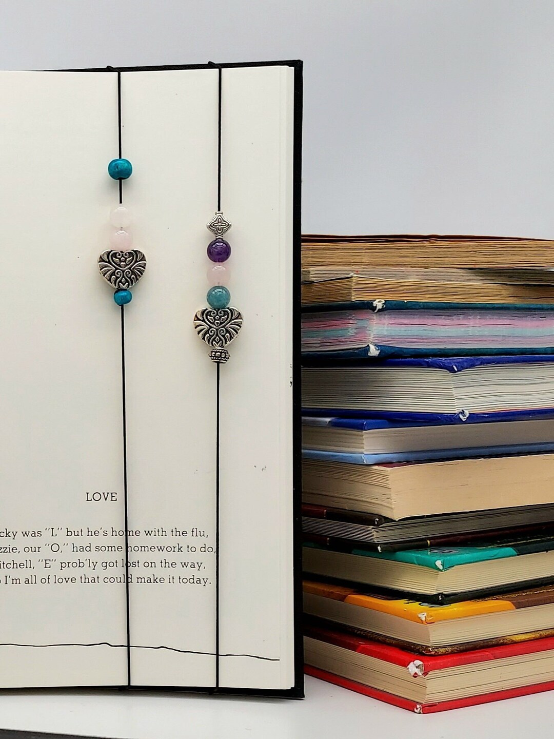 Personalized Silver Heart and Birth Gemstone Elastic Bookmark/book ...