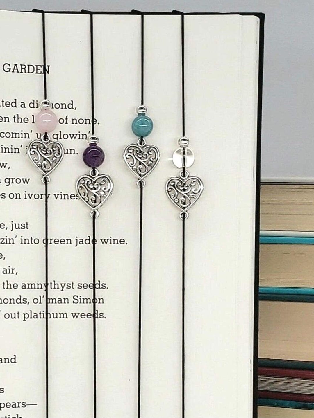 Heart Charm Gemstone Bookmark: Elastic Book Band, Birthstone Charm - Etsy