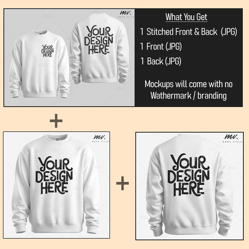 White Sweatshirt Mockup, Front and Back Gildan 18000 Crewneck ...