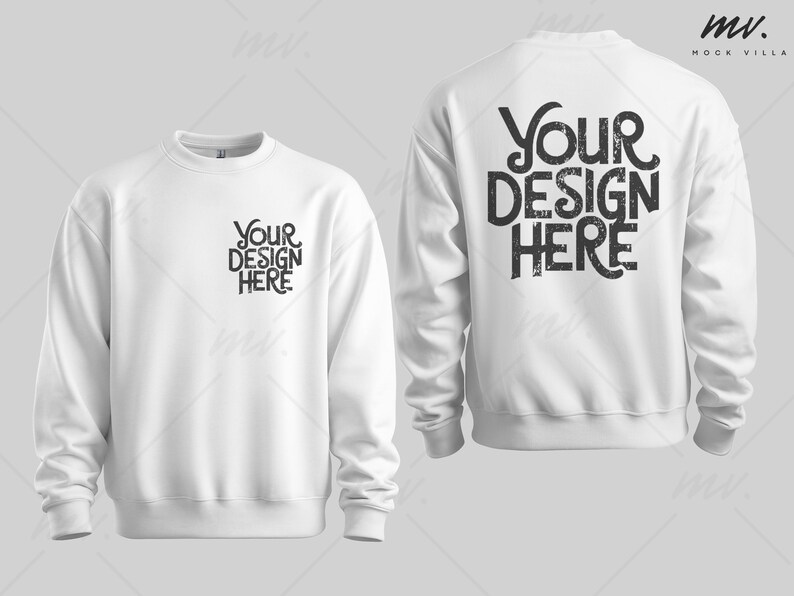 White Sweatshirt Mockup, Front and Back Gildan 18000 Crewneck ...