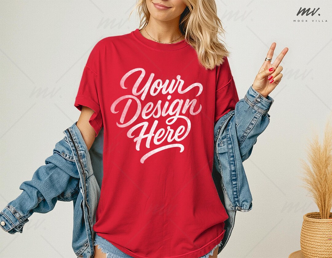 Red Comfort Colors 1717 Oversized T-shirt Mockup, C1717 Red Tee Mockup ...