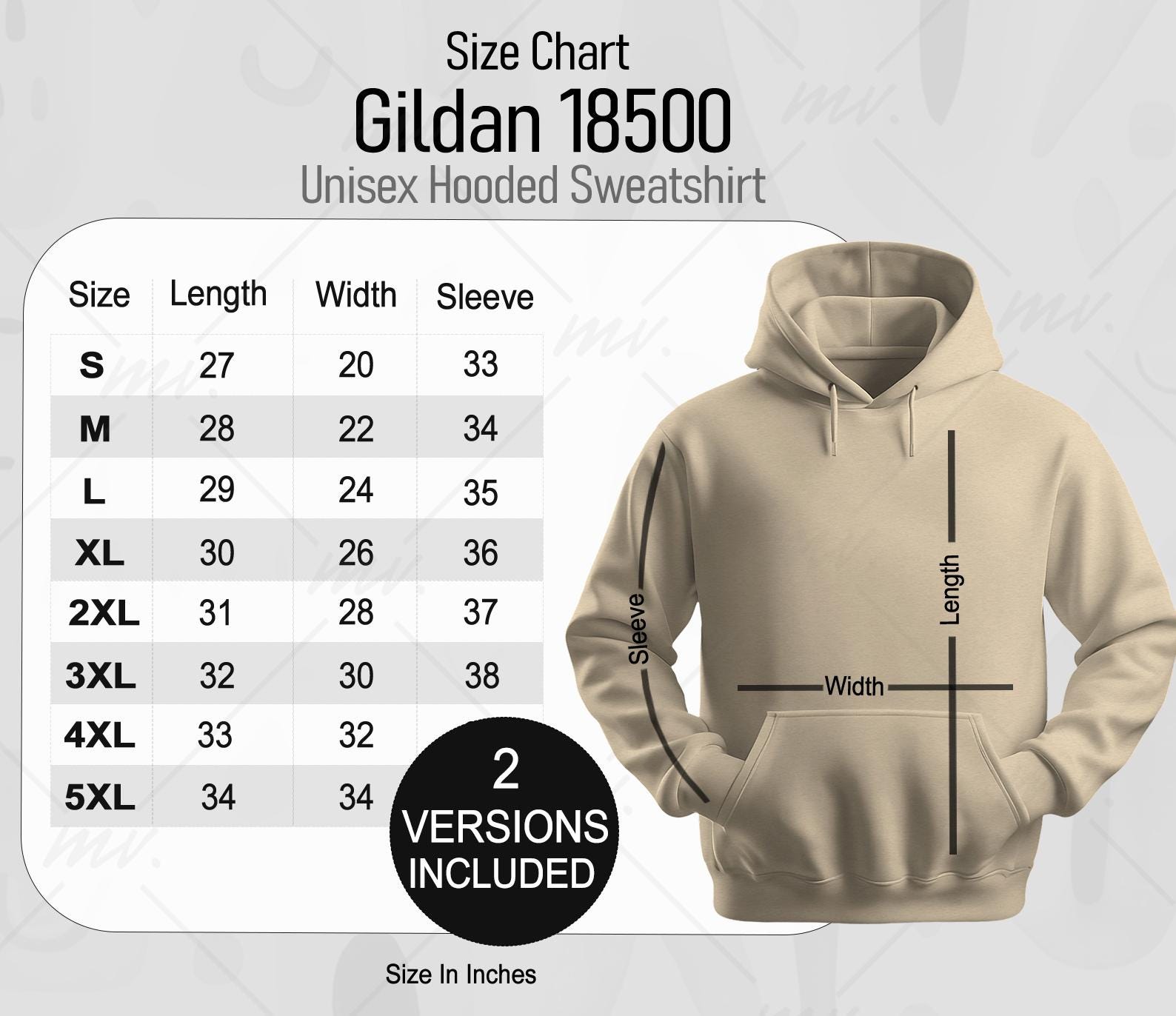 Gildan 18500 Hoodie Size Chart for Shops Gildan 18500 Mockup Hoodie ...