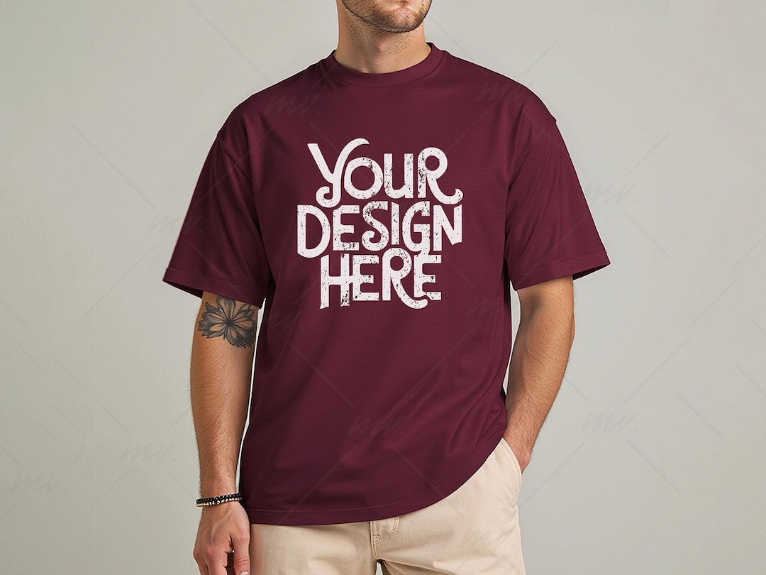 Gildan 5000 Maroon T-shirt Mockup, Real Male Model Mock, Basic Simple ...