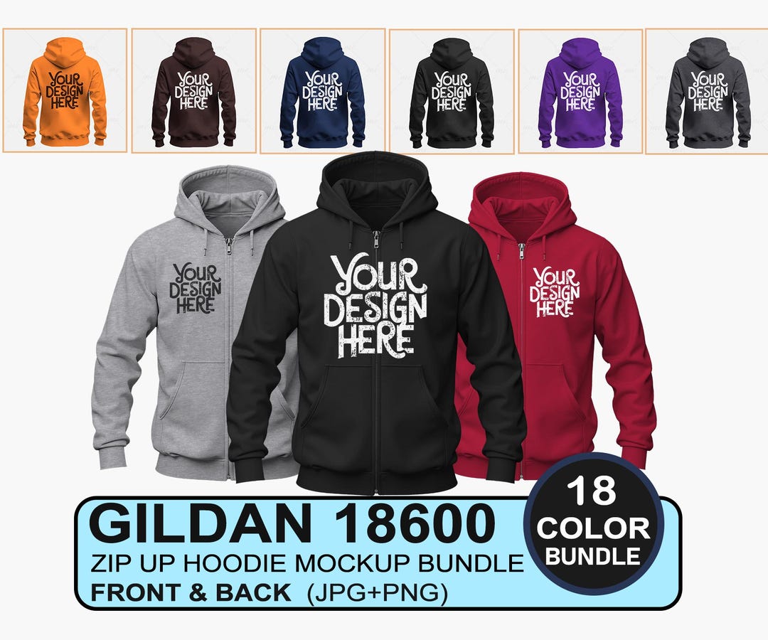 Zip UP Hoodie Mockup Gildan 18600 Zip up Hooded Sweatshirt Mockup G186 ...