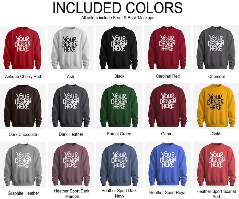 Gildan 18000 Sweatshirt Front & Back Mockup Bundle, G180 Crewneck 3D ...