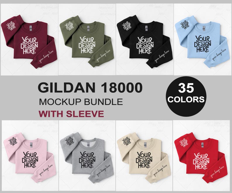 Gildan 18000 Sleeve Sweatshirt Mockup Bundle, Flat Lay G 18000 Mockups ...