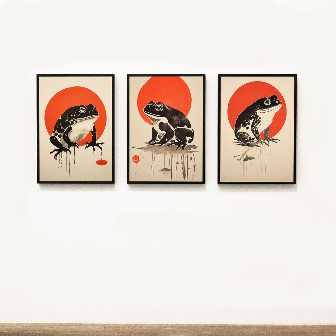 Japanese Woodblock Print Set of 3 Matsumoto Hoji Frogs, Vintage Ukiyo-e ...