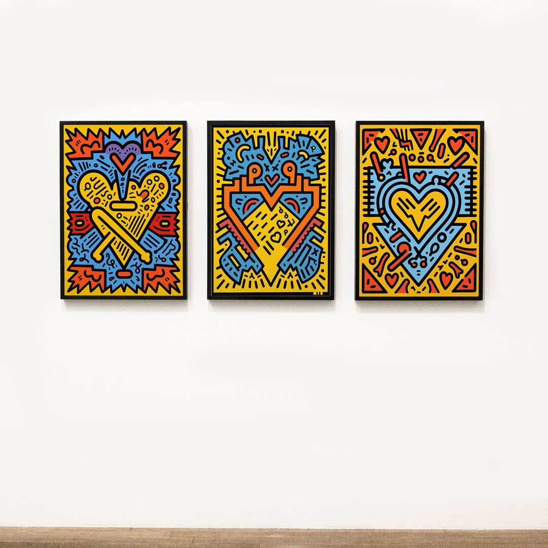 Printable Wall Art Set of 3 - Keith Haring Inspired Digital Prints ...