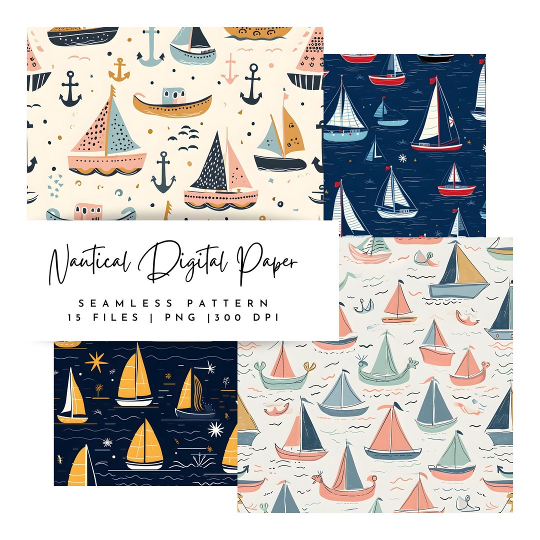 Nautical Pattern Digital Paper Pack, Set of 15 High-quality Maritime ...