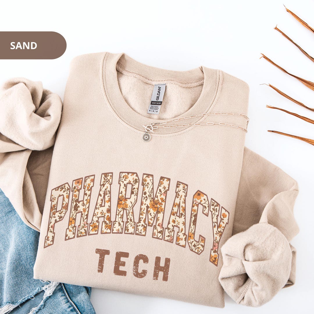 Pharmacy Tech Sweatshirt With Fall Floral Letters | Cozy Pharmacist ...
