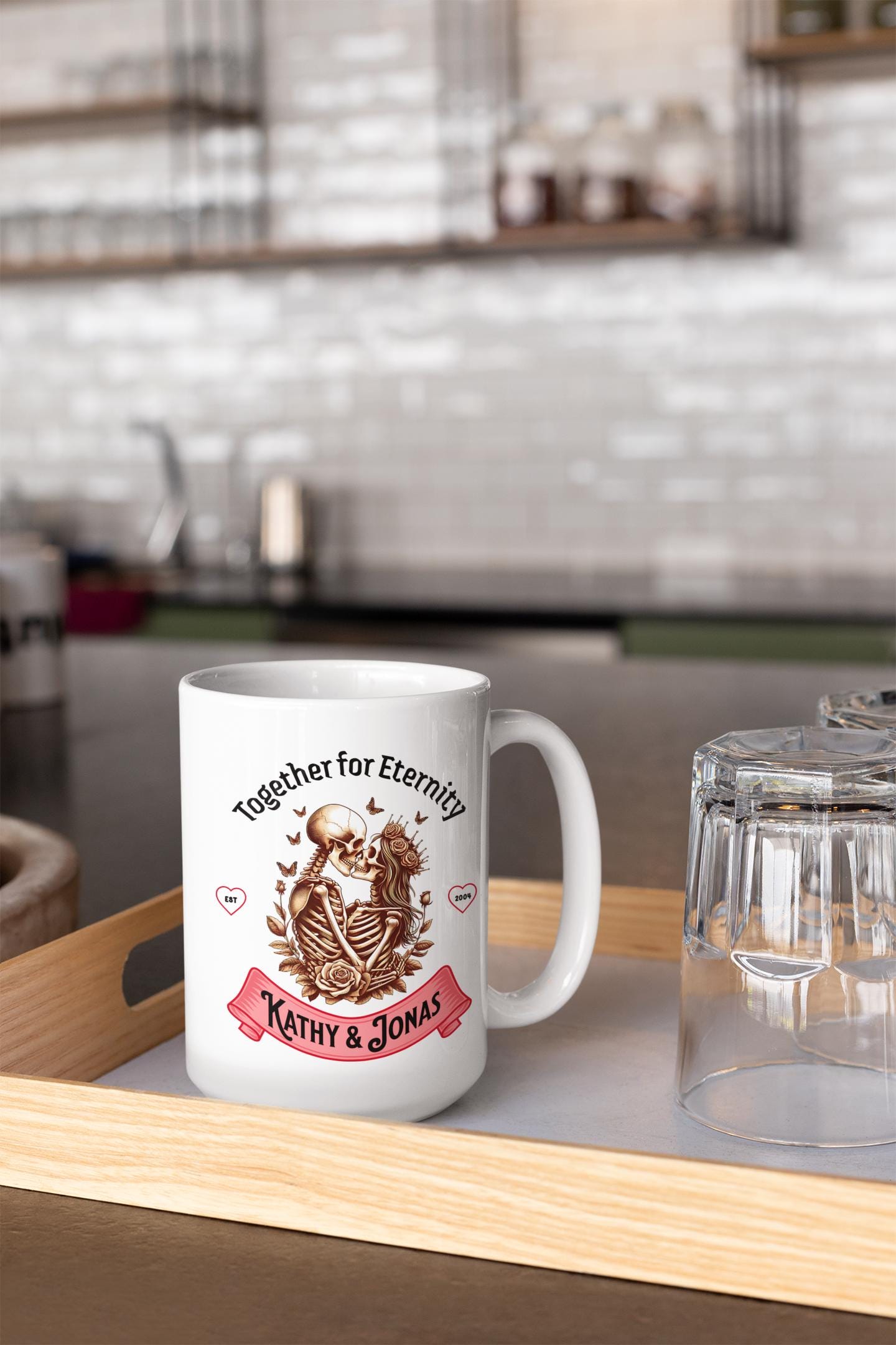 Personalized Gothic Skeleton Love Mug, Romantic Custom Gift for Couples ...