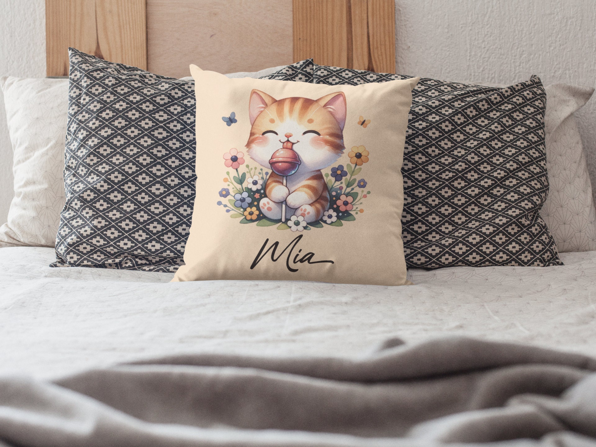 Cat Nursery Pillow With Name Personalized Kitten Nursery Pillow ...
