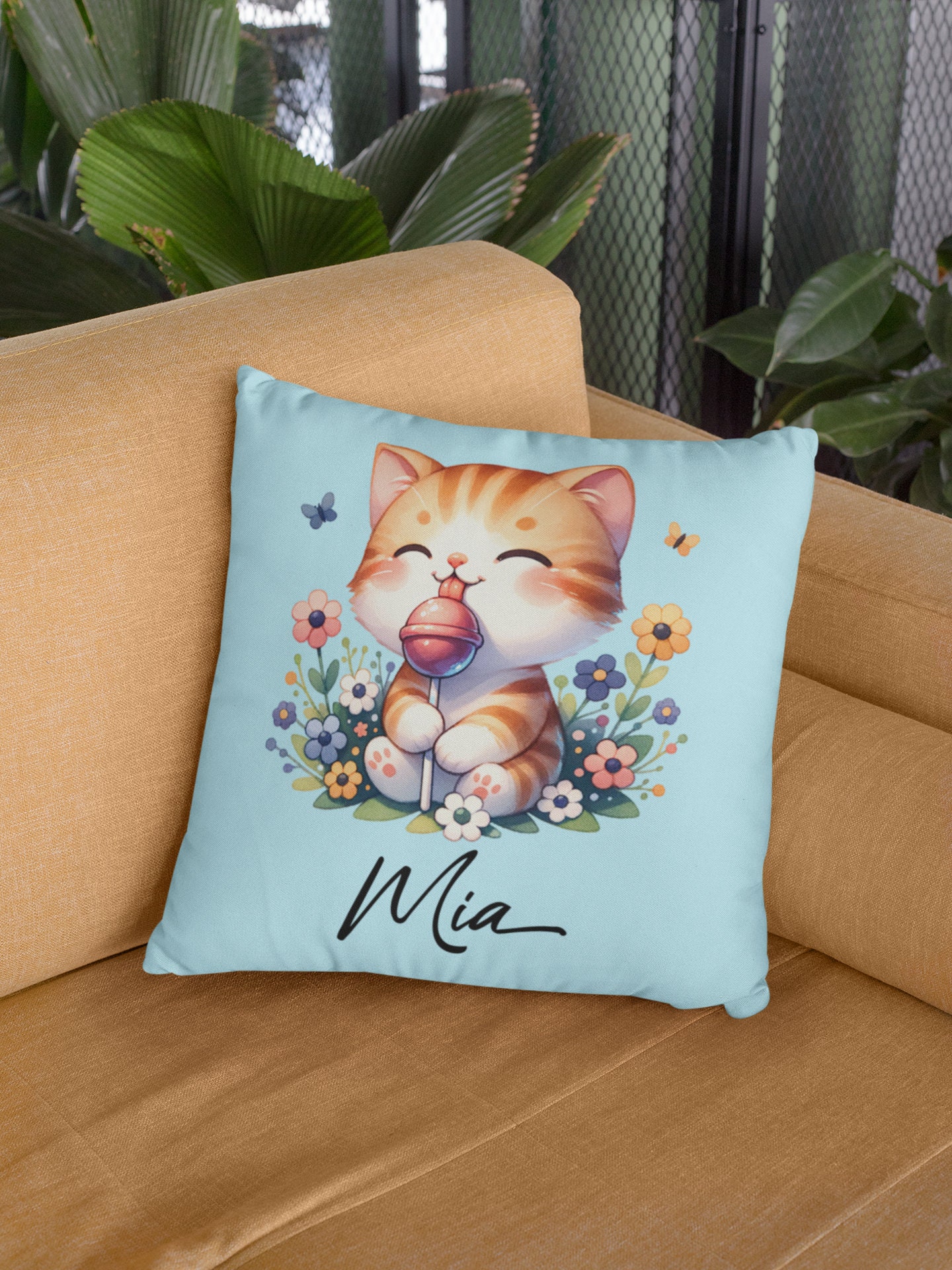 Cat Nursery Pillow With Name Personalized Kitten Nursery Pillow ...