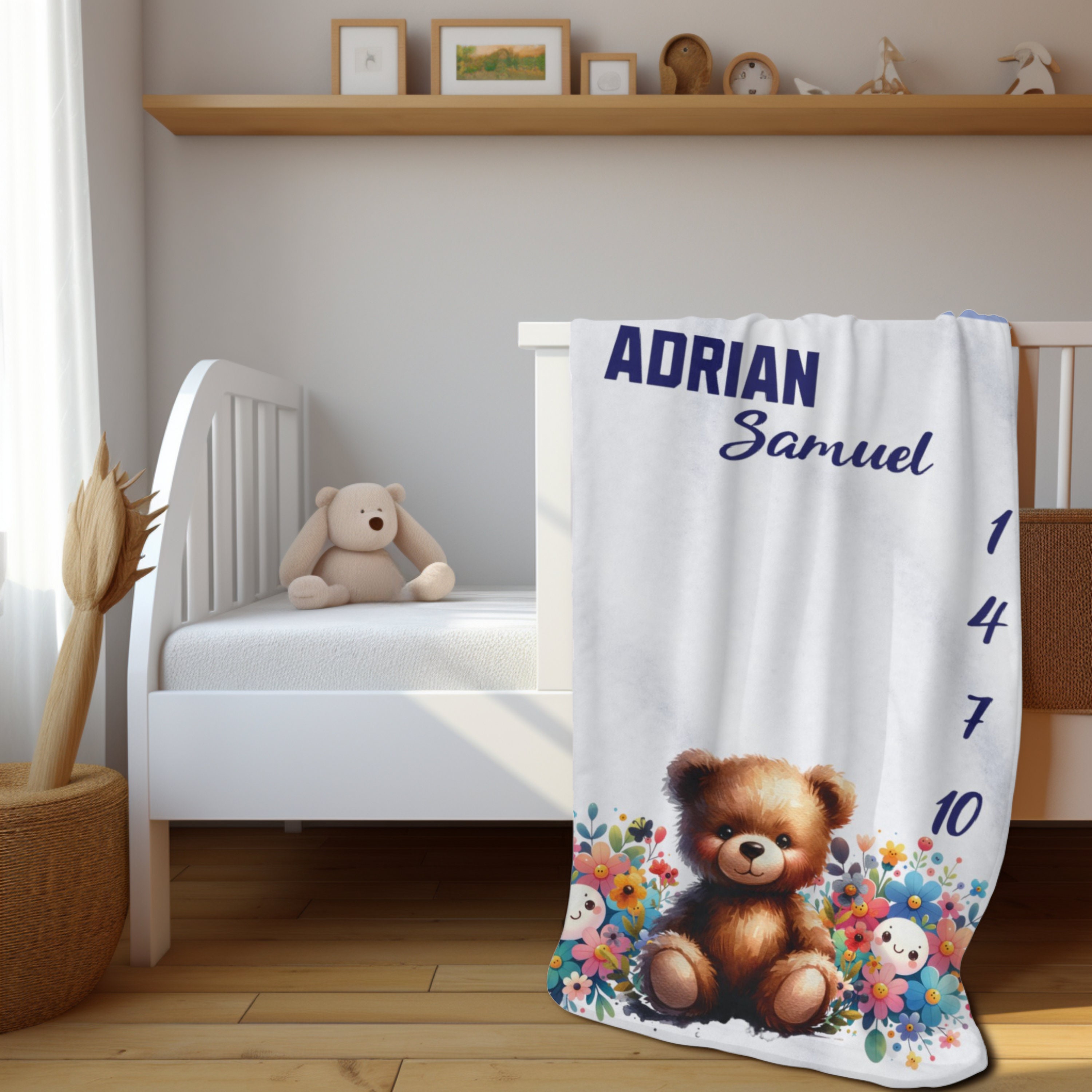 Teddy Bear Boy Milestone Blanket, Teddy Bear Baby Growth Tracker ...