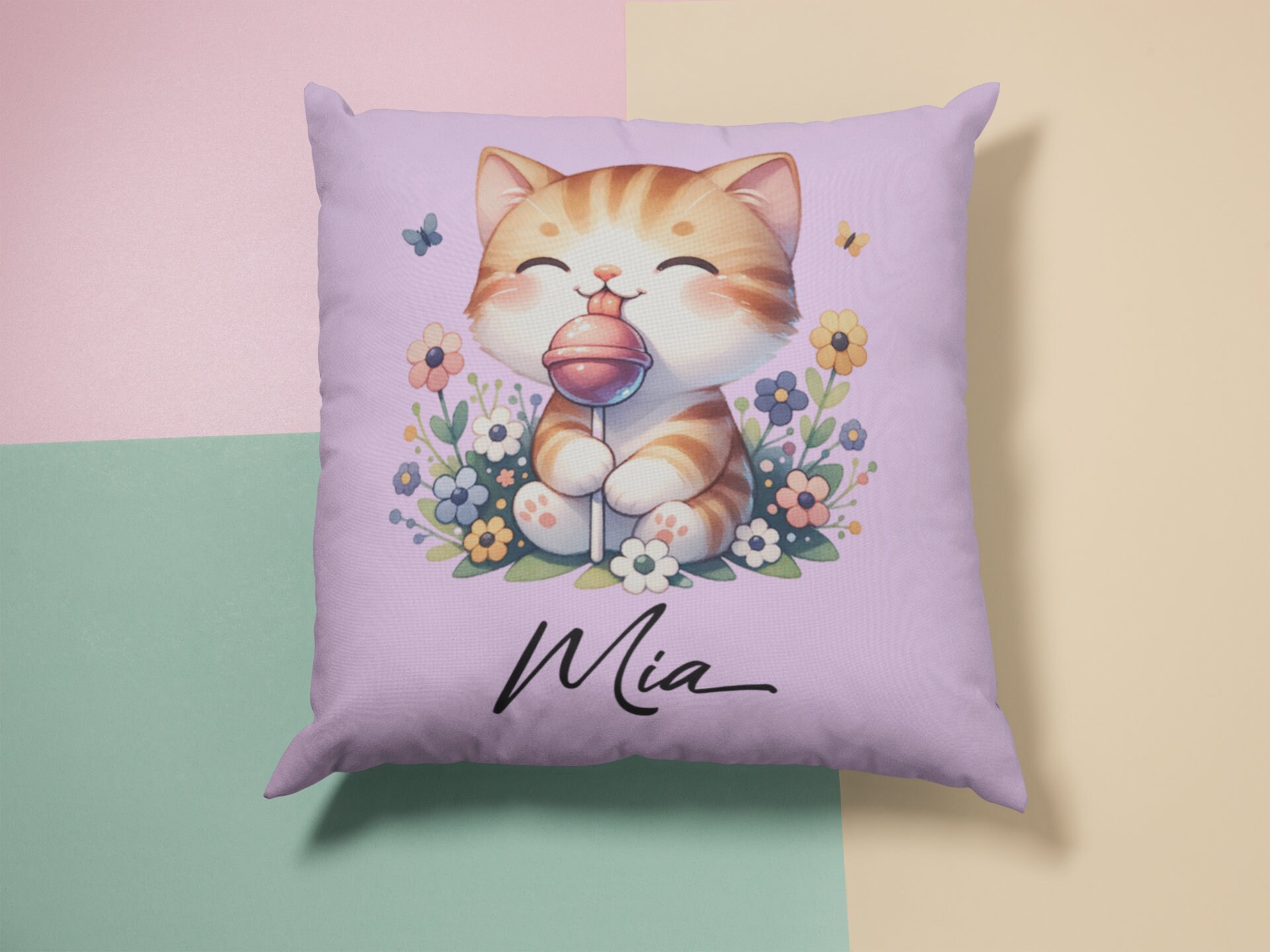Cat Nursery Pillow With Name Personalized Kitten Nursery Pillow ...