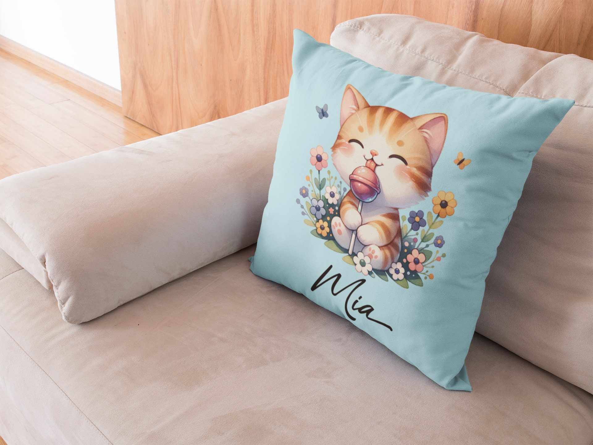 Cat Nursery Pillow With Name Personalized Kitten Nursery Pillow ...
